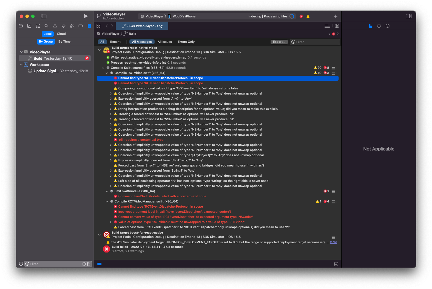 Unable to build example/basic on iOS · Issue #2769 · TheWidlarzGroup/react-native-video · GitHub
