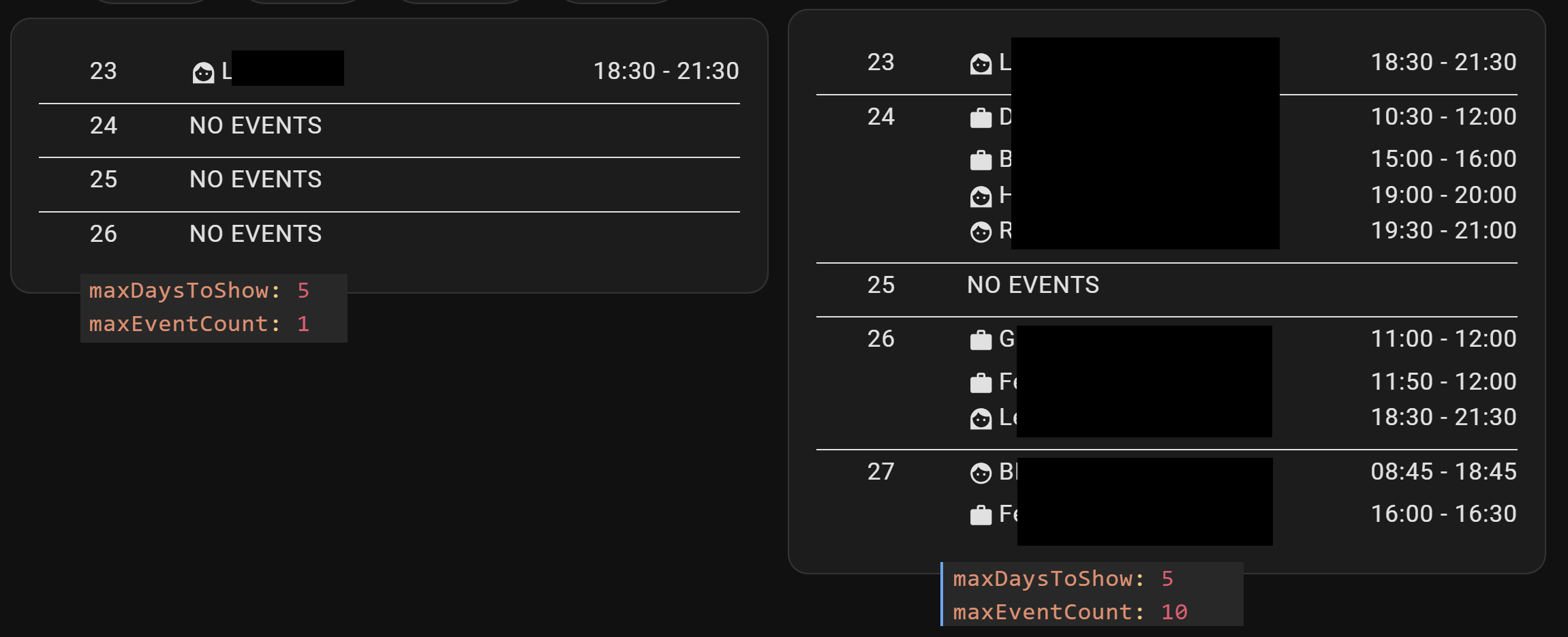 Combining maxDaysToShow, maxEventCount and showNoEventDays does not work as expected · Issue ...