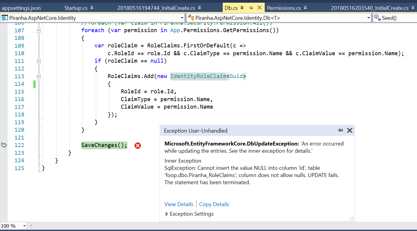 Error with seed data to role claims when using SQL Server · Issue #496 · PiranhaCMS/piranha.core ...