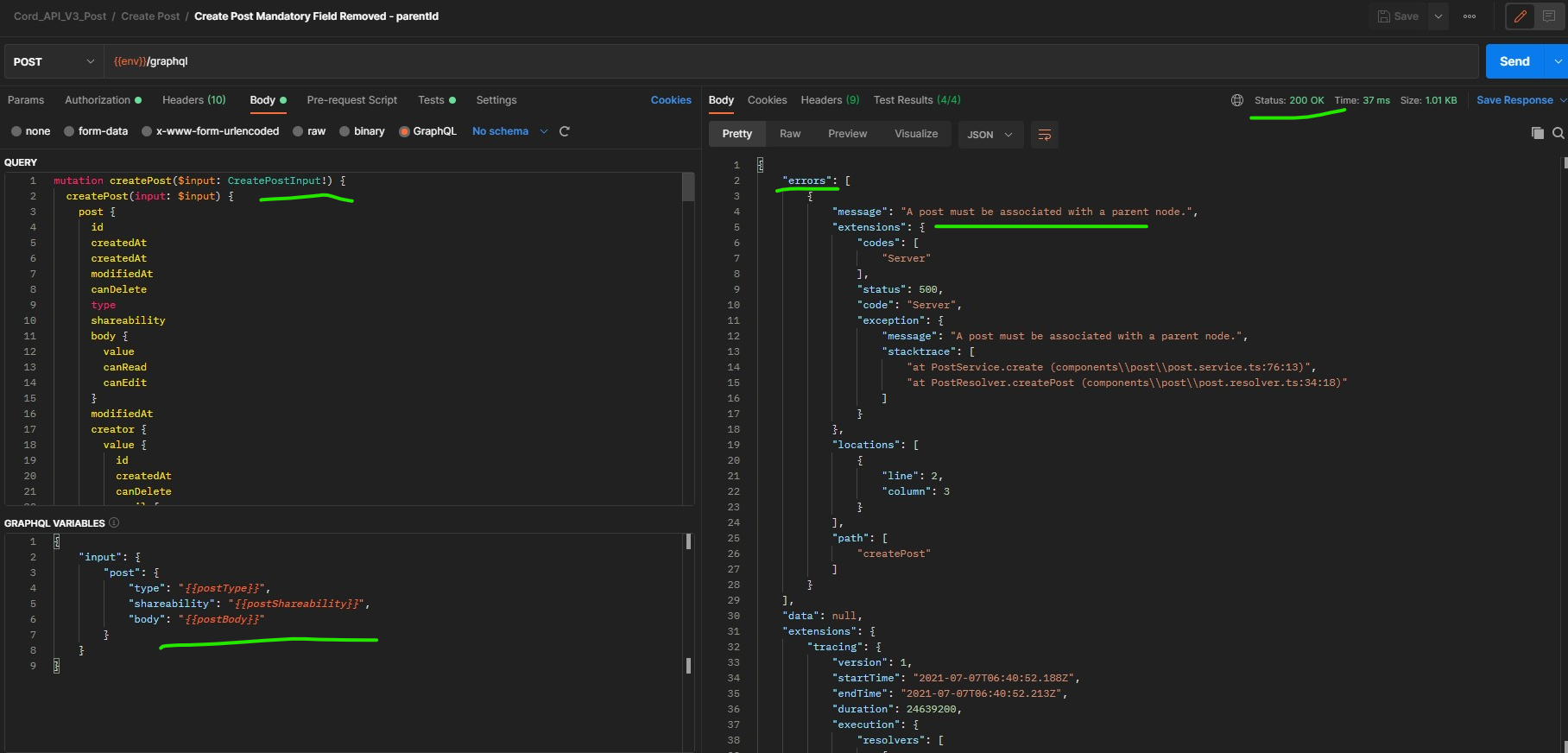 CreatePost > Returned "A post must be associated with a parent node ...