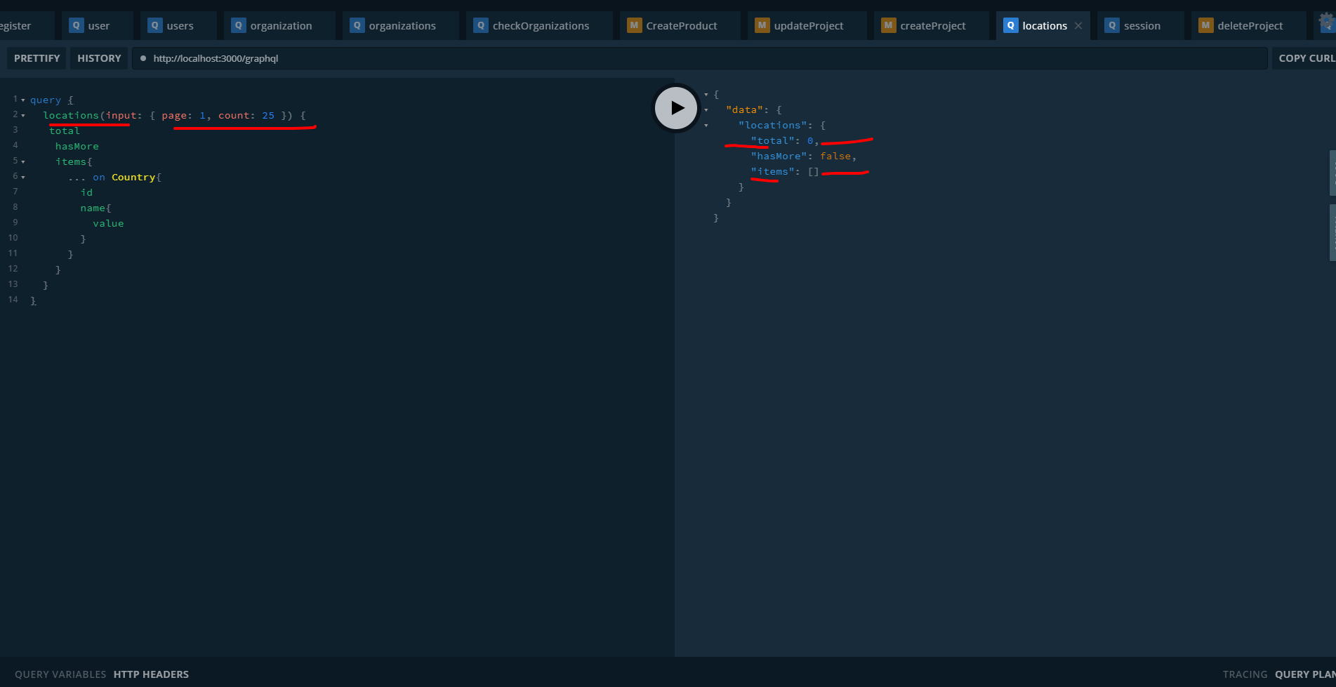 Get All Locations > locations(input: LocationListInput ...