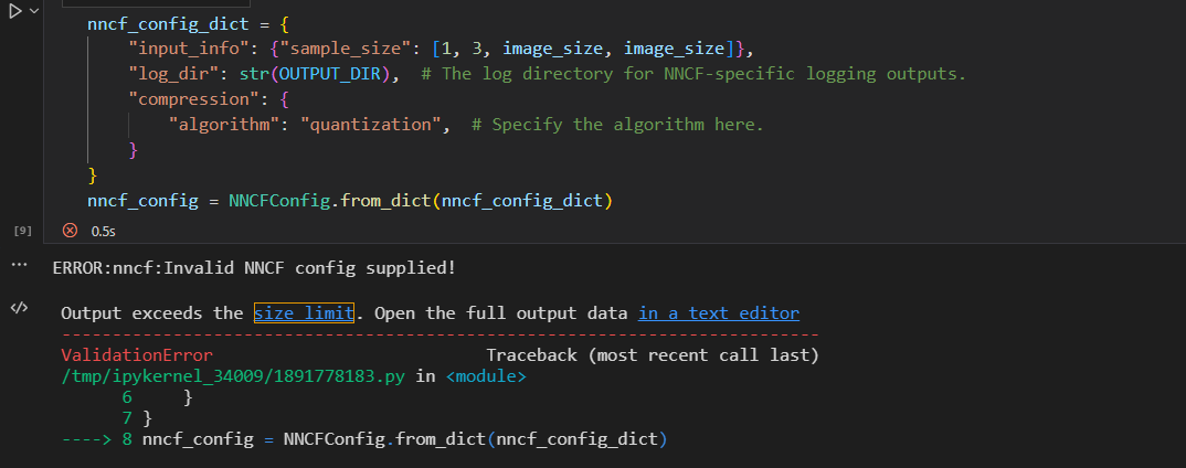 ERROR:nncf:Invalid NNCF config supplied! · Issue #858 · openvinotoolkit/openvino_notebooks · GitHub