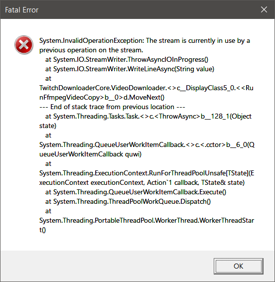 System.InvalidOperationException: The stream is currently in use by a ... System.InvalidOperationException: The stream is currently in use by a ...