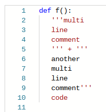 python language syntax is confused by """ + """ · Issue #1170 ...