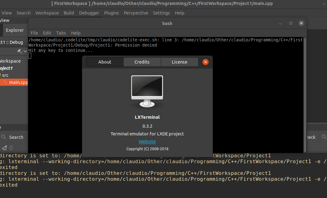 Permission denied message when doing cout using gnome & lxterminal · Issue #2507 · eranif ...