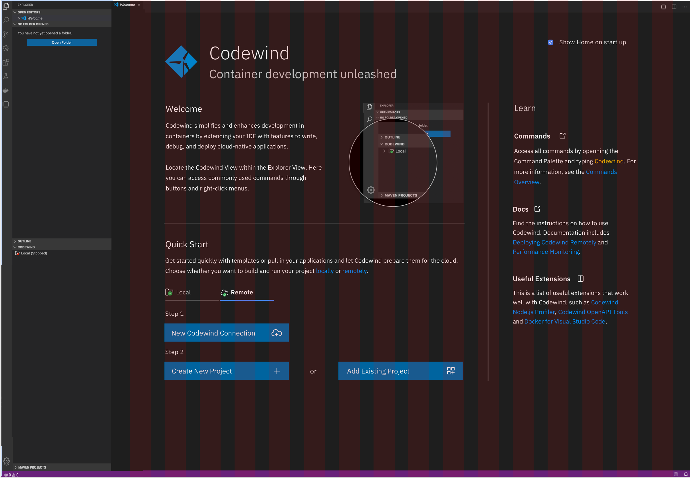 "Codewind Welcome Page" in VS Code · Issue #153 · eclipse-archived/codewind · GitHub