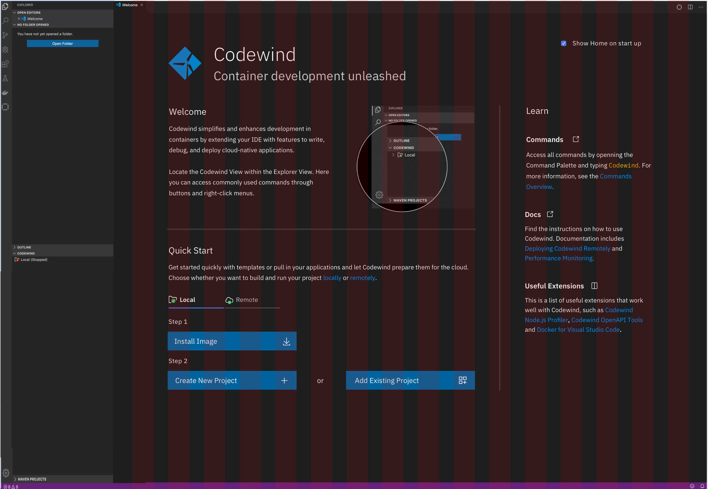 "Codewind Welcome Page" in VS Code · Issue #153 · eclipse-archived/codewind · GitHub