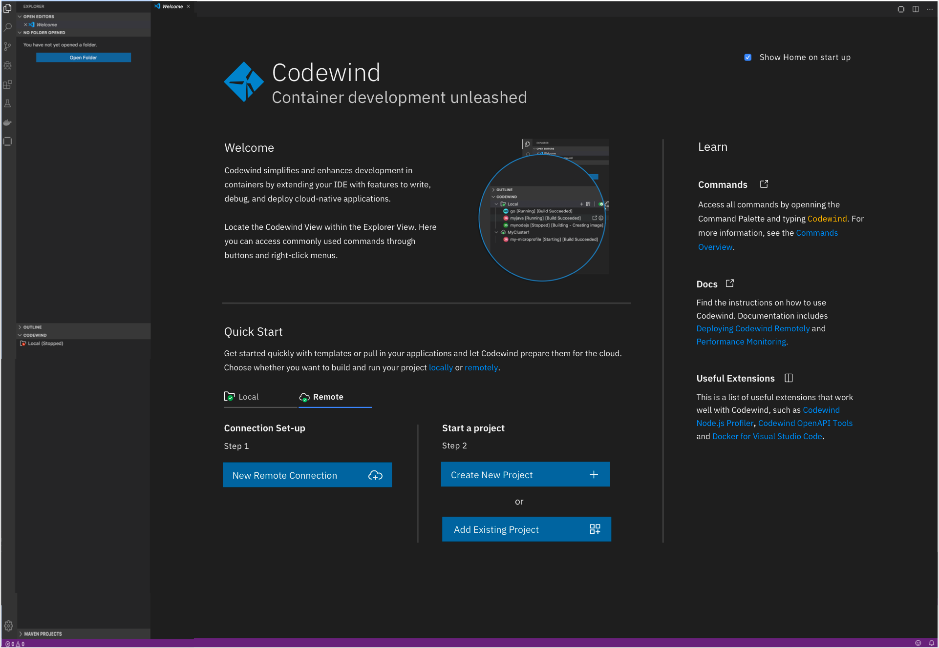 "Codewind Welcome Page" in VS Code · Issue #153 · eclipse-archived/codewind · GitHub