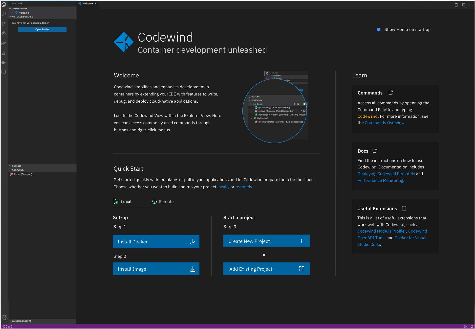 "Codewind Welcome Page" in VS Code · Issue #153 · eclipse-archived/codewind · GitHub