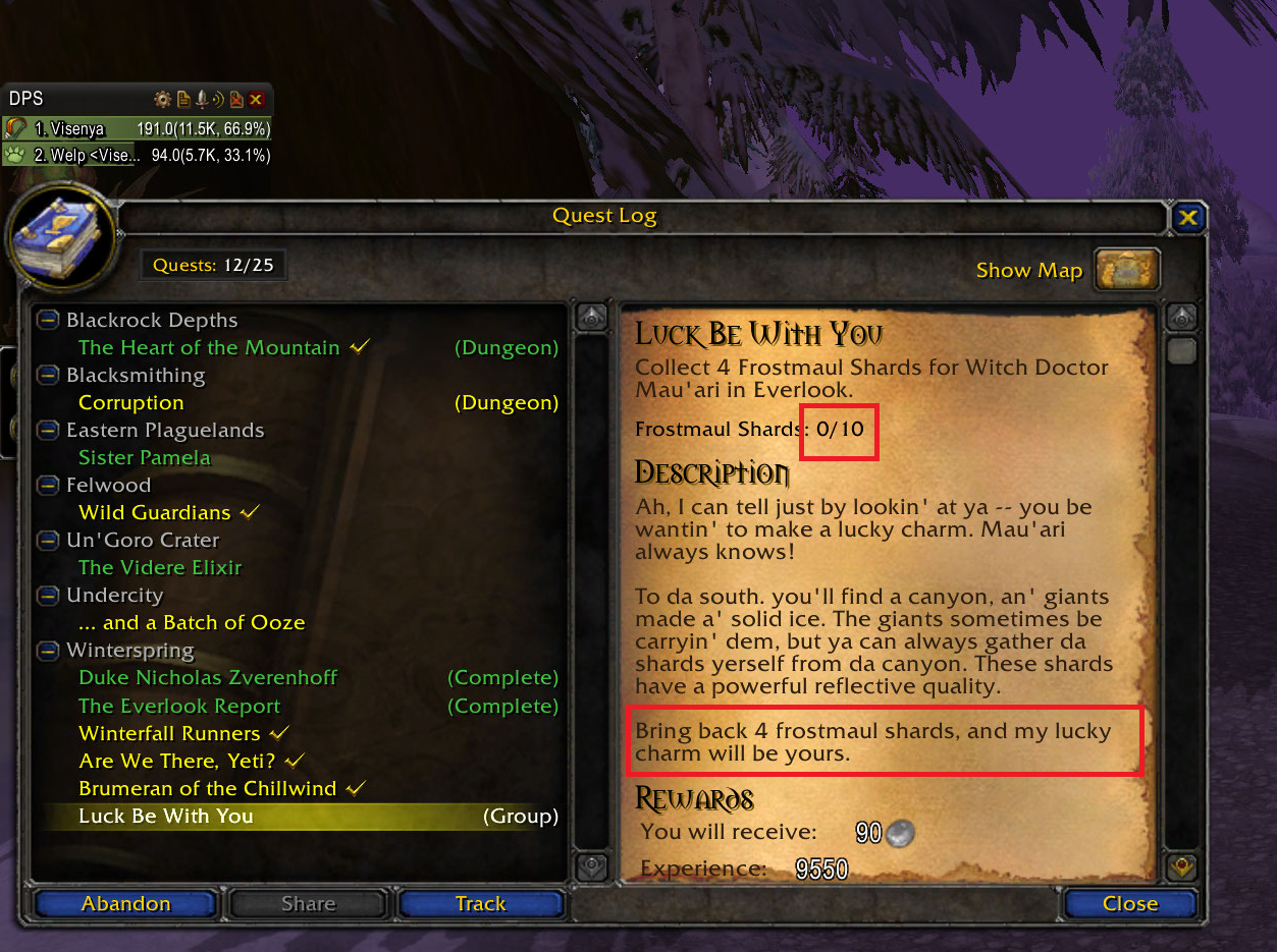 "Luck Be With You" Winterspring quest number of items to gather not aligned with quest ...