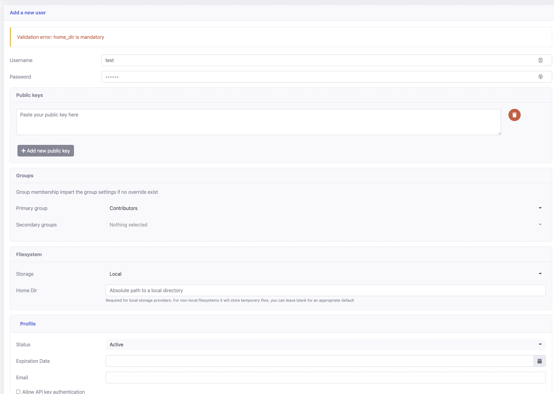 When creating a user it still requires filesystem config even when ...