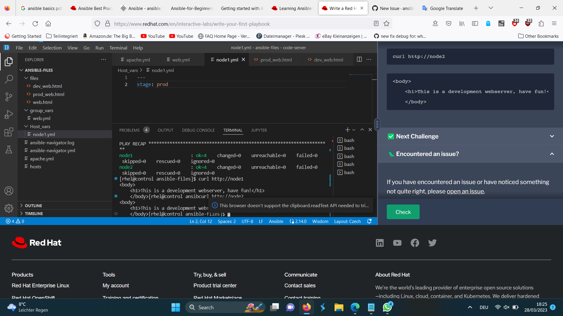Issue with Writing First Playbook slug ID: playbook-variables · Issue #380 · ansible/instruqt ...