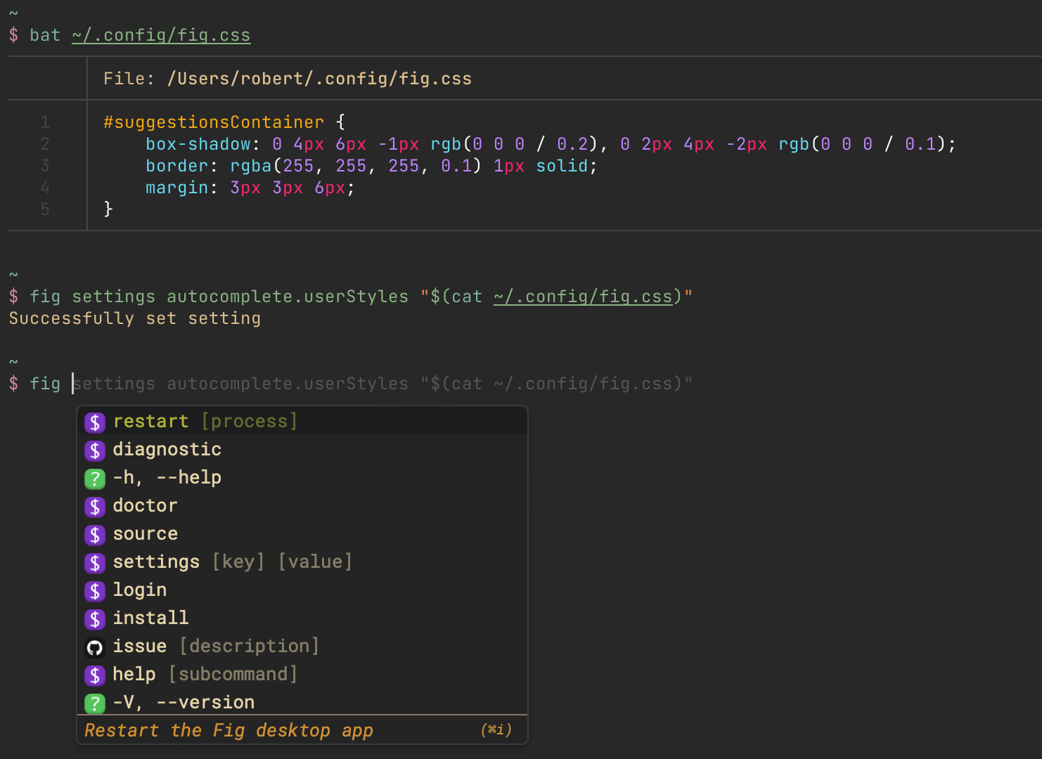 Custom CSS in autocomplete · Issue #1464 · withfig/fig · GitHub