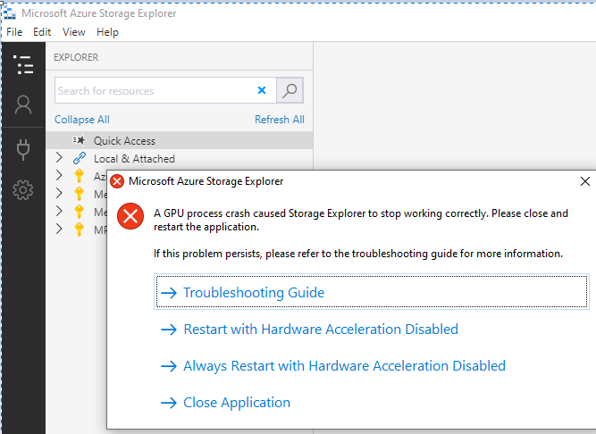 GPU process crash caused Storage Explorer to stop working correctly ...