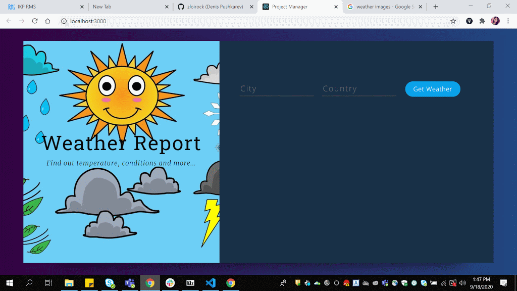 GitHub - sushmarj/WeatherReport: A simple application in react to find ...