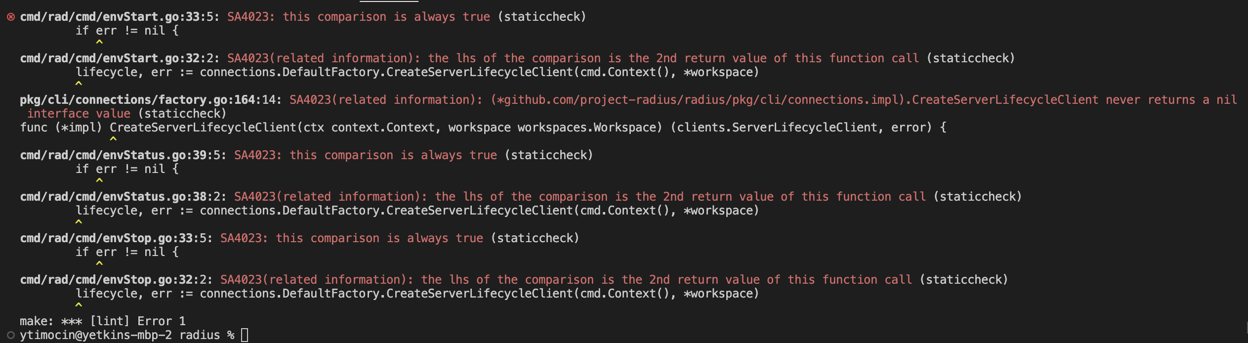 Getting static check error `SA4023` running `make lint` · Issue #3362 · radius-project/radius ...