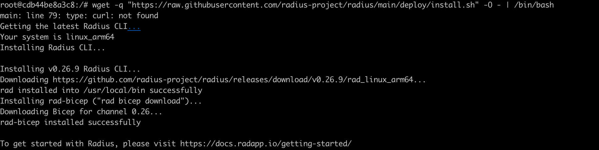 `main: line 79: type: curl: not found` error in Ubuntu · Issue #6629 · radius-project/radius ...