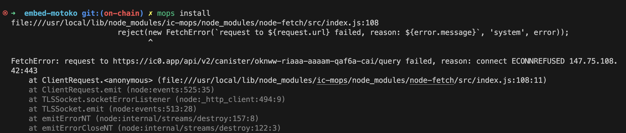 ECONNREFUSED when running `mops install` · Issue #88 · ZenVoich/mops ...