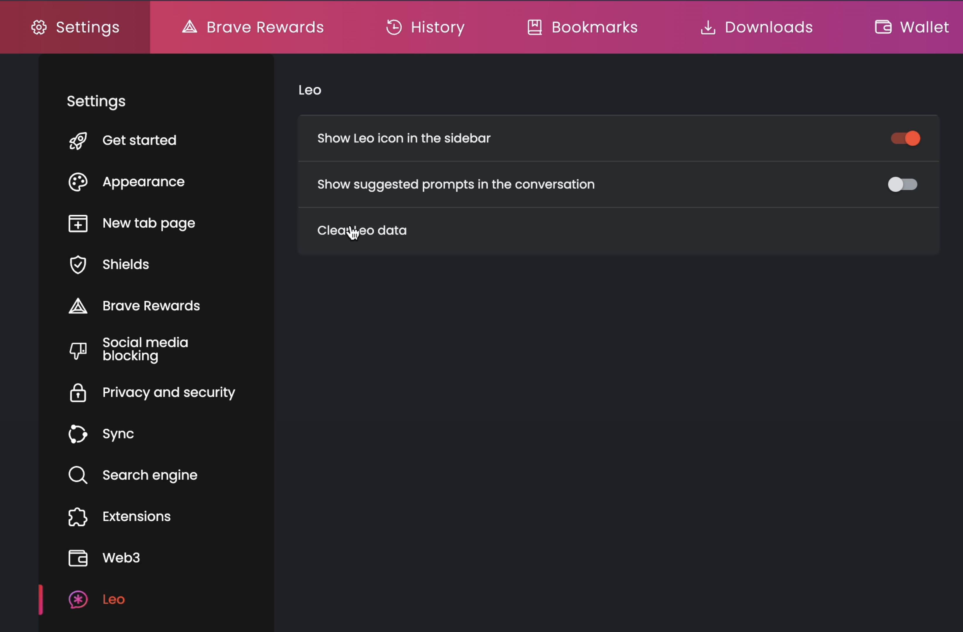 "Clear Leo data" cursor does not signify it's clickable · Issue #32529 · brave/brave-browser ...