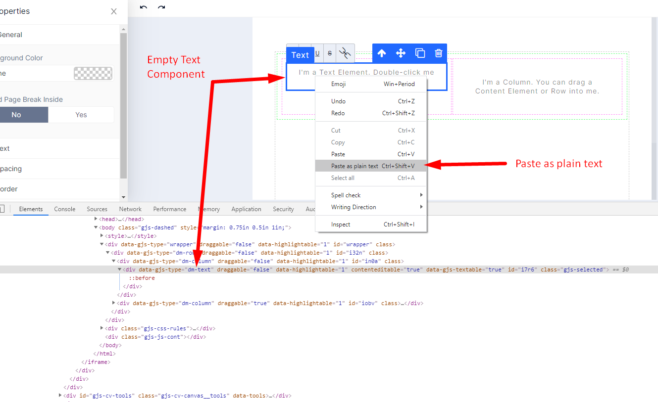 BUG: Paste as plain text into Text component adds wrapper to pasted ...