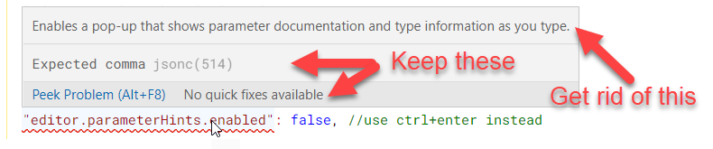 Separate the error and warning popups from the documentation popups in ...