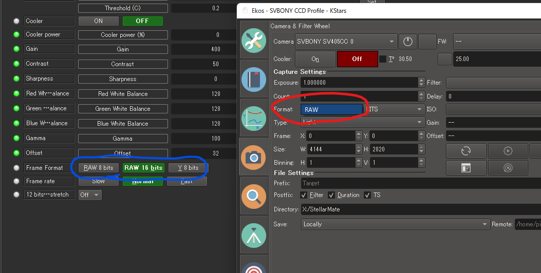 indi_sv305_ccd: Frame Format should be selectable in the Ekos Camera ...