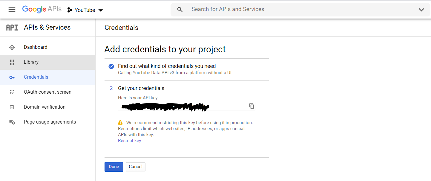 YouTubeNLP/InstructionToCreateYouTubeAPIKey.md at main · FabioCaffarello/YouTubeNLP · GitHub