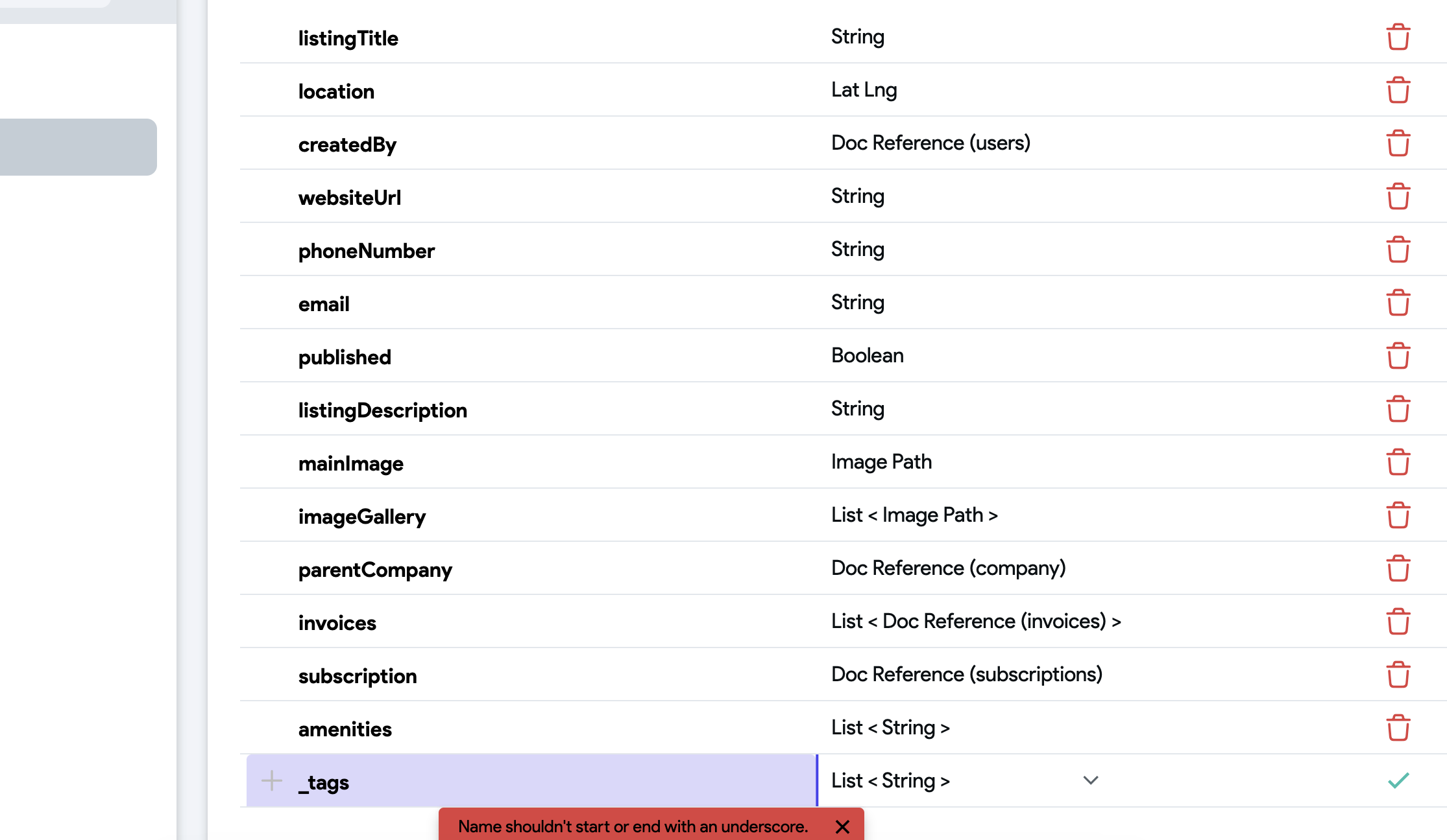 Cannot Create Tags Required For Algolia Search Api Field Name To Firestore Schema In Editor