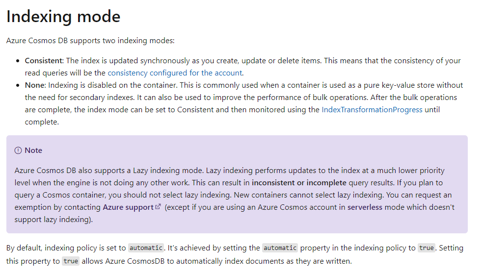 Lazy Indexing Policy?? · Issue #73881 · MicrosoftDocs/azure-docs · GitHub