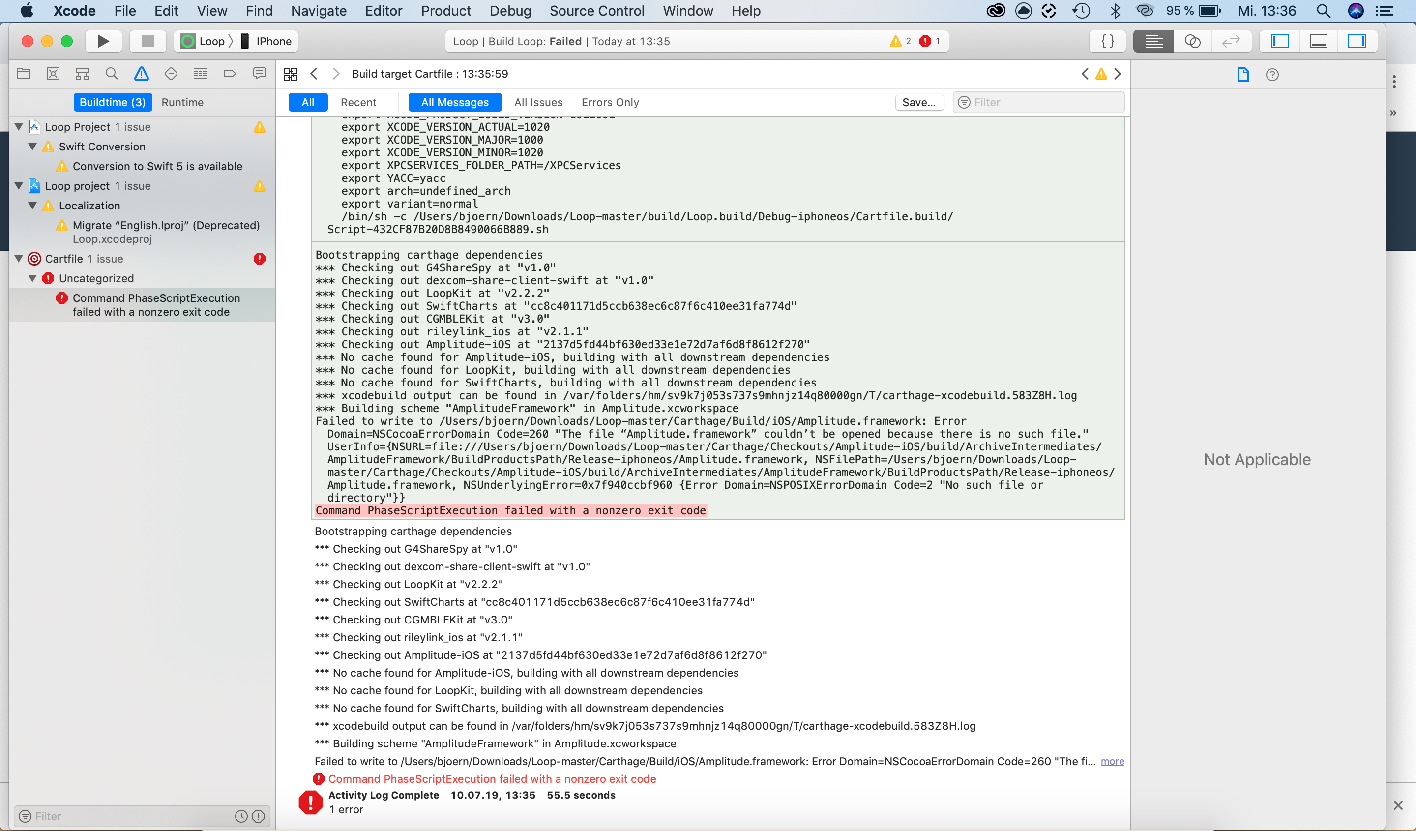 Amplitudeframework I'm having trouble building the Loop App. · Issue #1011 · LoopKit/Loop · GitHub