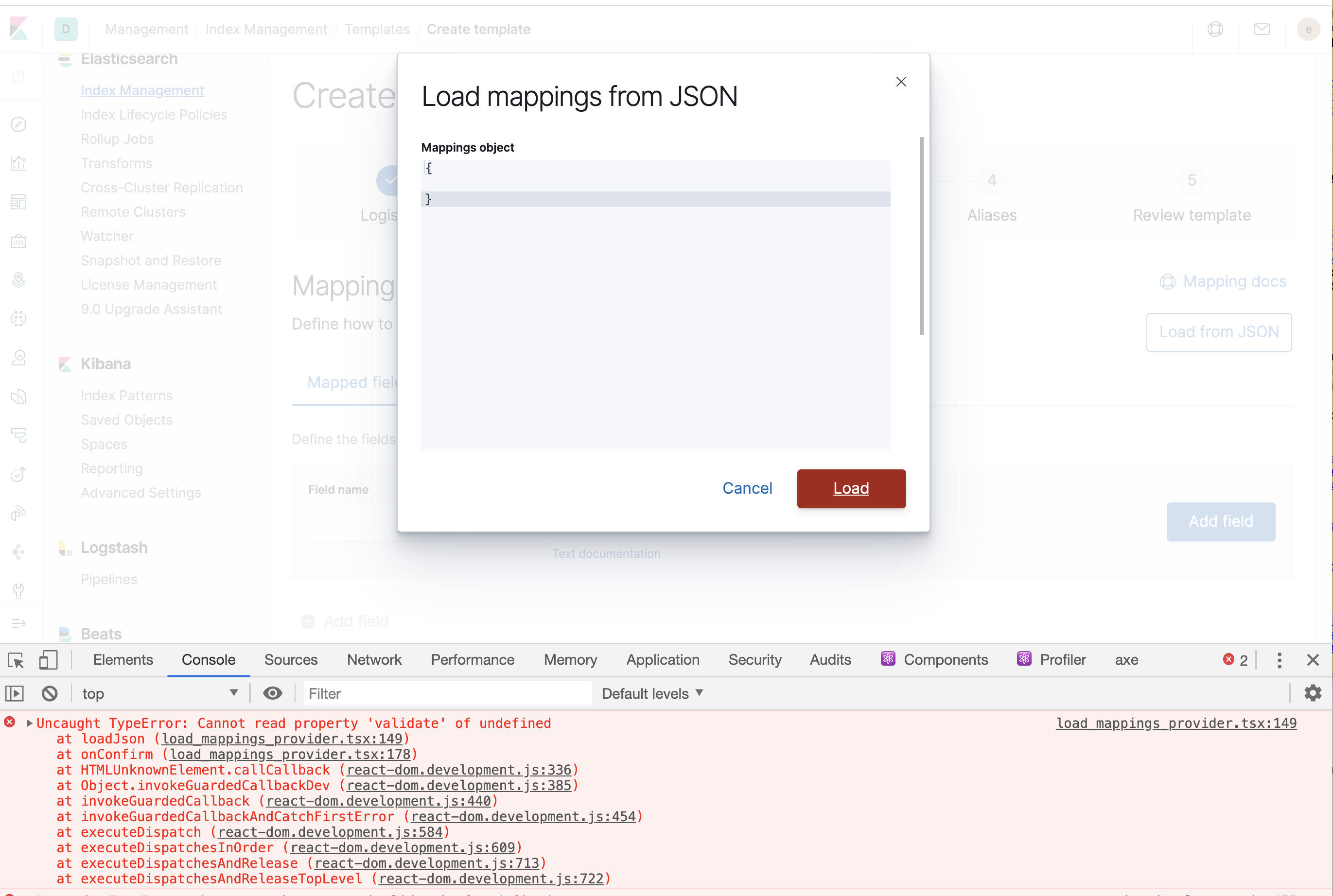 Mappings Editor Error When Loading Empty Object In Load Json Editor · Issue 54190 · Elastic