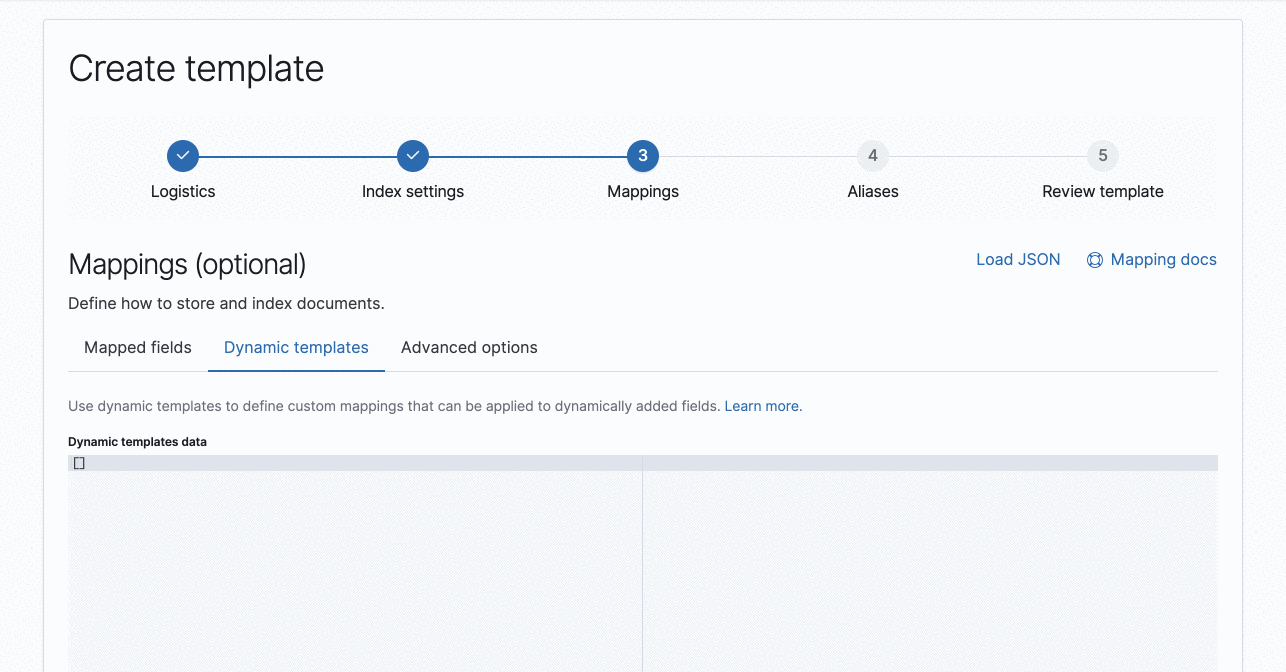 [Mappings editor] "Dynamic templates" and "Advanced options" tabs not ...