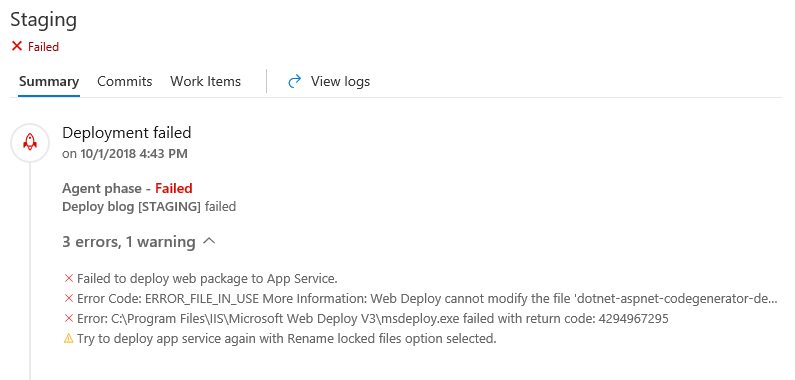 Azure Devops Deployment Error Code Errorfileinuse · Issue 40 8802