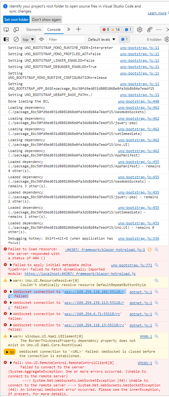 Wasm "Failed to load resource" and "WebSocket connection to 'wss://169.254.110.102:55118/rc ...