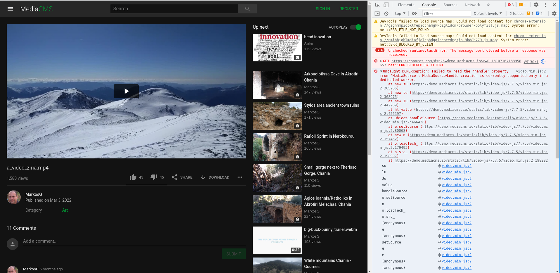 Unable to view viedo. MediaSourceHandle error · Issue #516 · mediacms-io/mediacms · GitHub