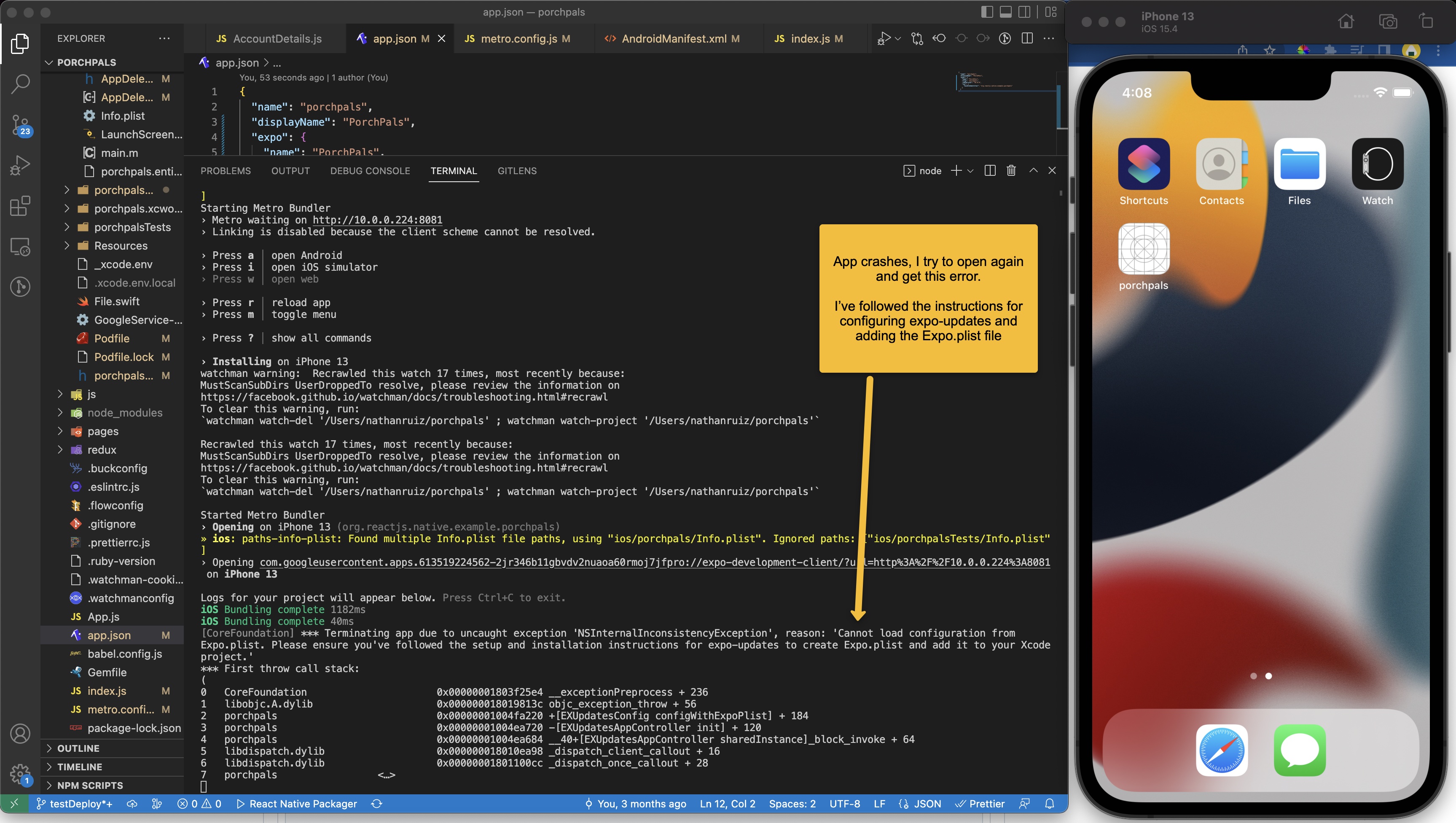App crashes immediately throwing the error "Cannot load configuration ...