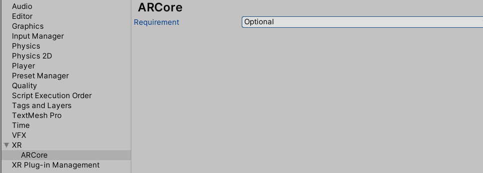 "ARCore Supported" (Player Settings > XR Settings) refers to the built-in ARCore support in ...