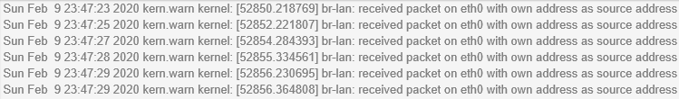 偶尔会出现这个 br-lan: received packet on eth0 with own address as source address · Issue #3018 ...