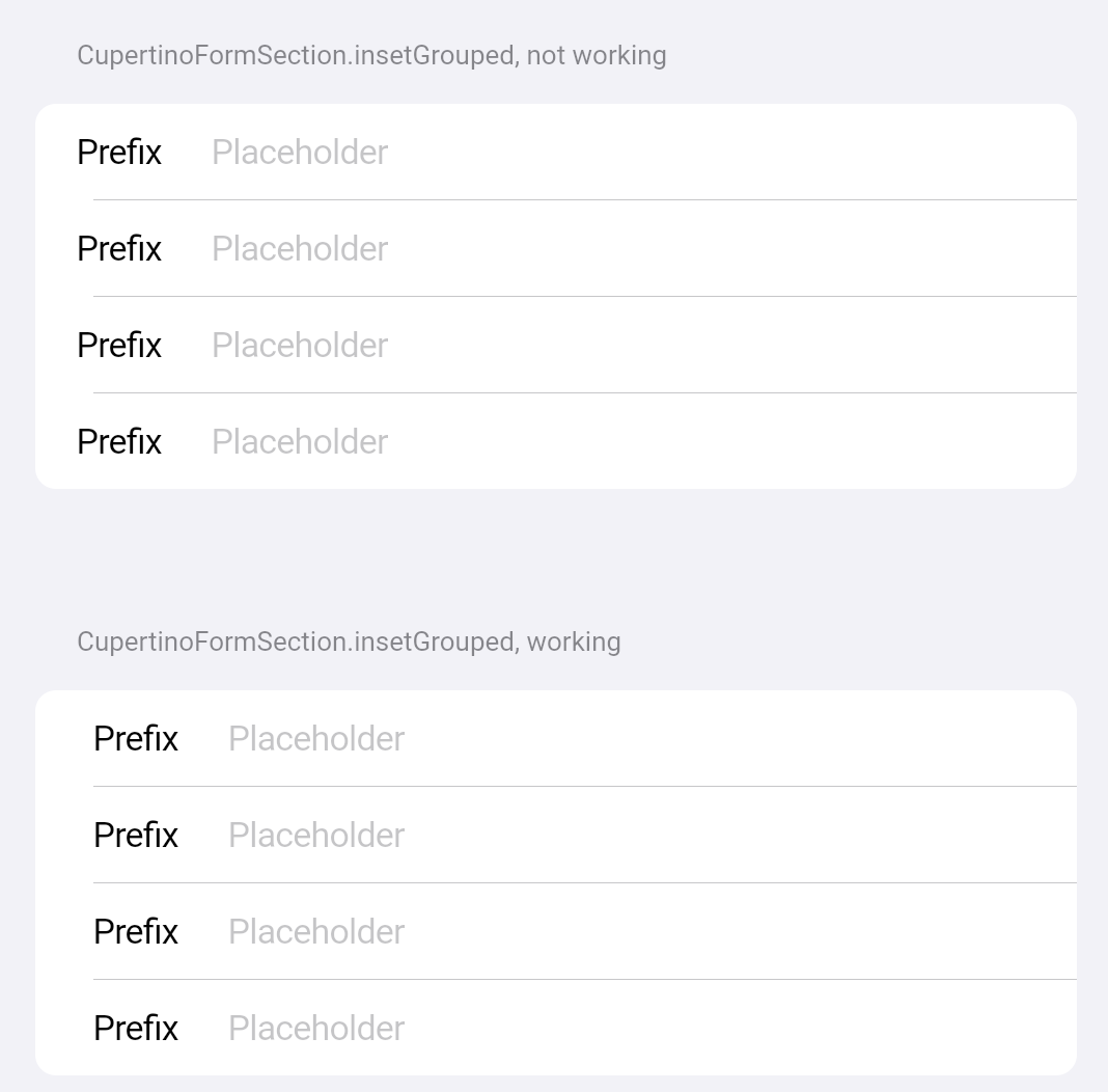 CupertinoFormSection.insetGrouped divider margin issue · Issue #119895 · flutter/flutter · GitHub