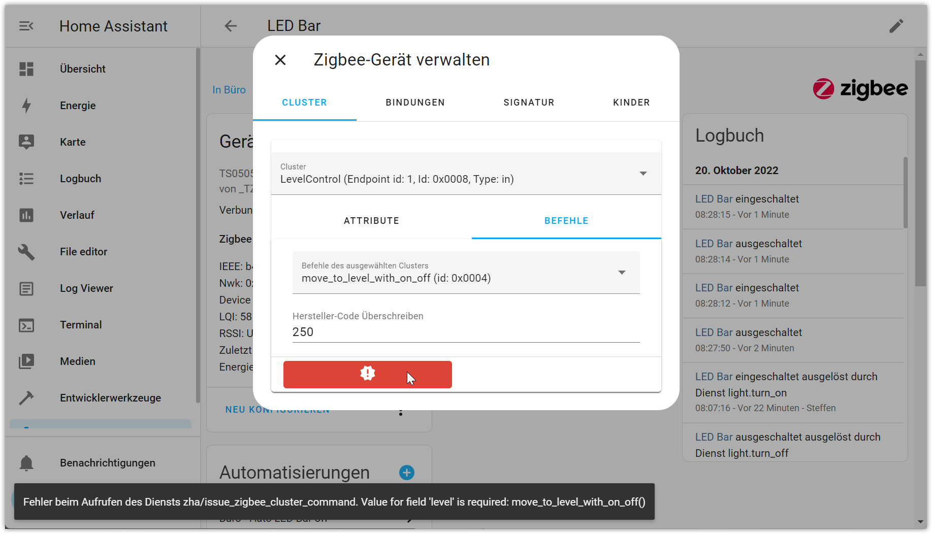 ZHA: Missing args textbox to issue zigbee commands · Issue #10633 · home-assistant/frontend · GitHub