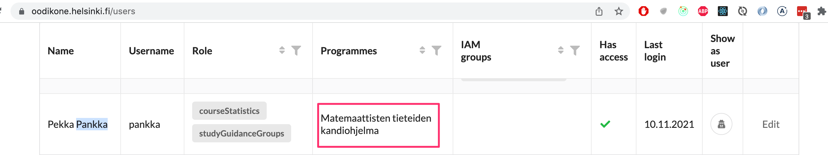 [faculty page] if a user has access to any study programme. give rights to see the faculty ...