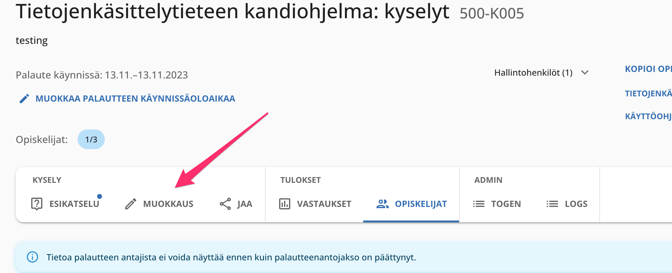 koulutusohjelman kysely: muokkaus vs muokkaus · Issue #1124 · UniversityOfHelsinkiCS/palaute ...