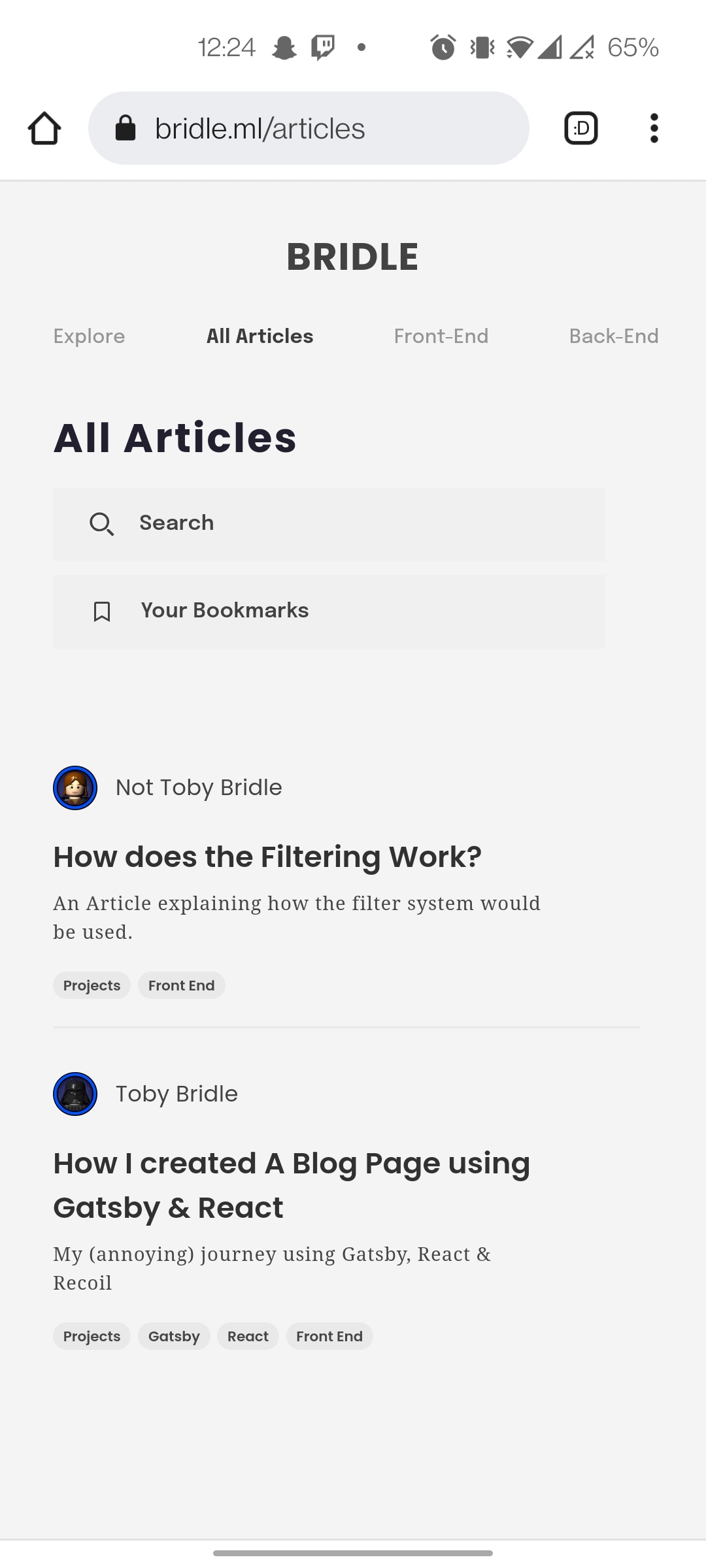 Thumbnails not Viewable on Mobile Screensizes (Portrait) · Issue #1 · TobyBridle/ReactBlog · GitHub