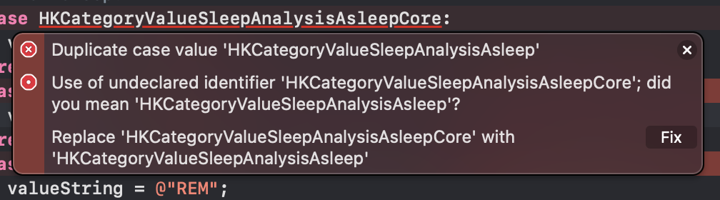 Duplicate case value 'HKCategoryValueSleepAnalysisAsleep' · Issue #274 · agencyenterprise/react ...