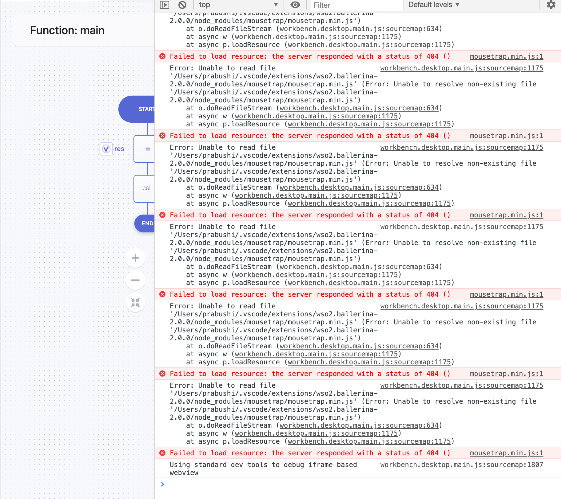 Unable to read file mousetrap.min.js error on diagram · Issue #90 · wso2/ballerina-vscode · GitHub
