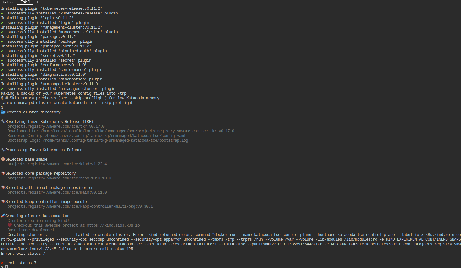 Tanzu V0110 Failing On Creating Cluster With Error Exit
