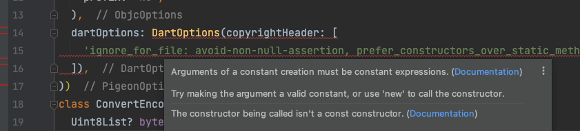 Pigeon `DartOptions` can no longer be used · Issue #120416 · flutter/flutter · GitHub