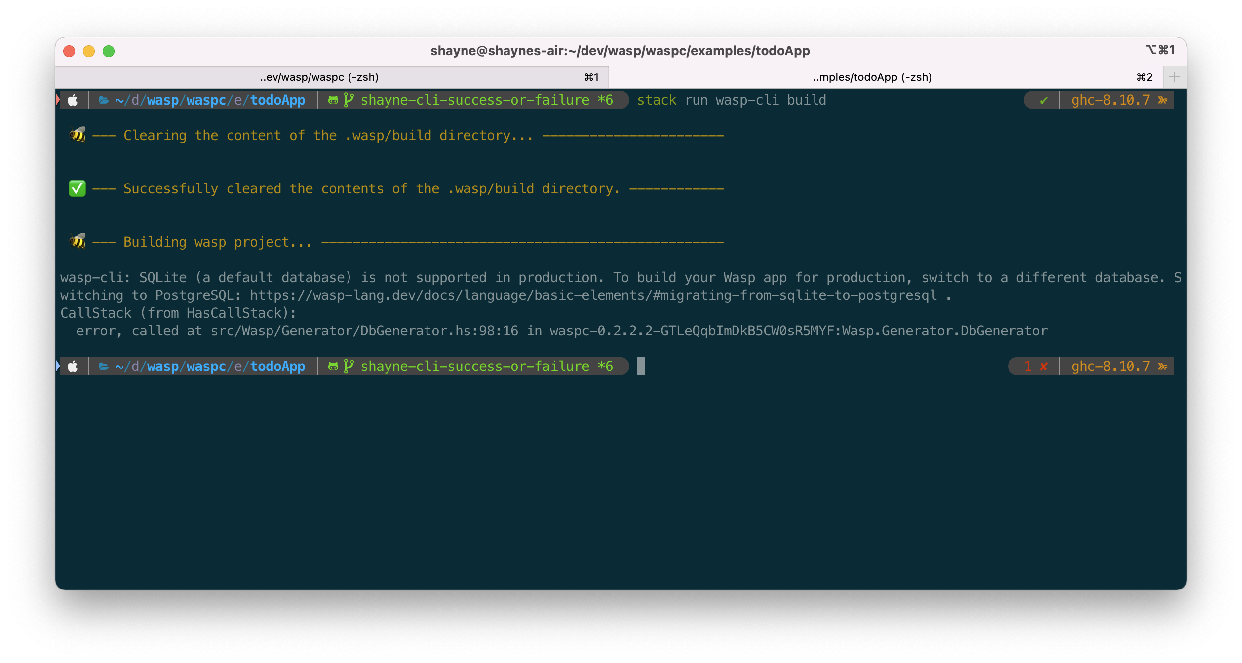 Improve error reporting from compilation/generation so CLI can use, instead of using `error ...