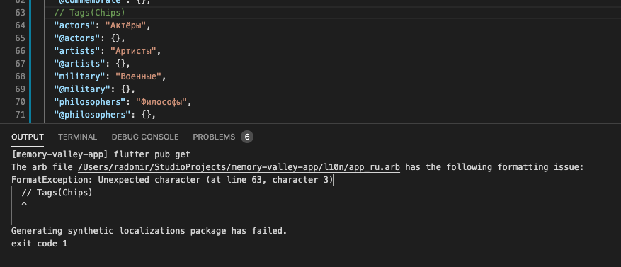 Comments in l10n .arb file causes build_runner error. · Issue #71729 · flutter/flutter · GitHub