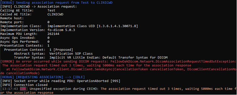 StoreSCP stops accepting requests when using MaxClientsAllowed and a connection/association is ...